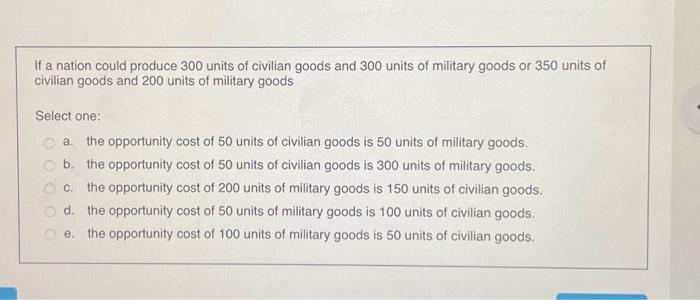 Solved If a nation could produce 300 units of civilian goods | Chegg.com