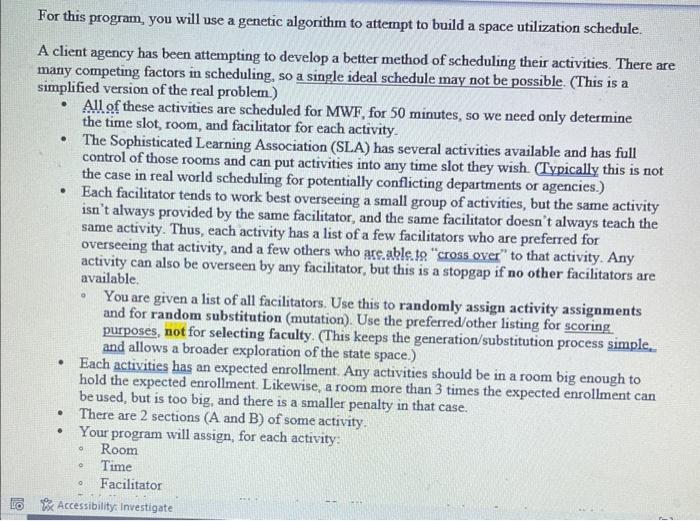 Solved For this program, you will use a genetic algorithm to | Chegg.com