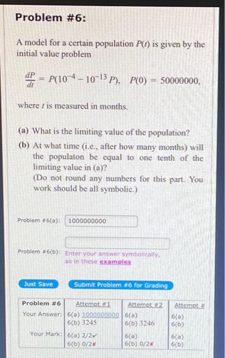 Solved A model for a certain population P(t) is given by the | Chegg.com