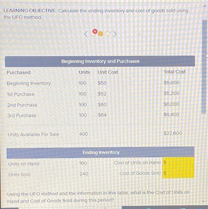 Solved LEARNING OBJECTIVE: Calculate the ending inventory | Chegg.com
