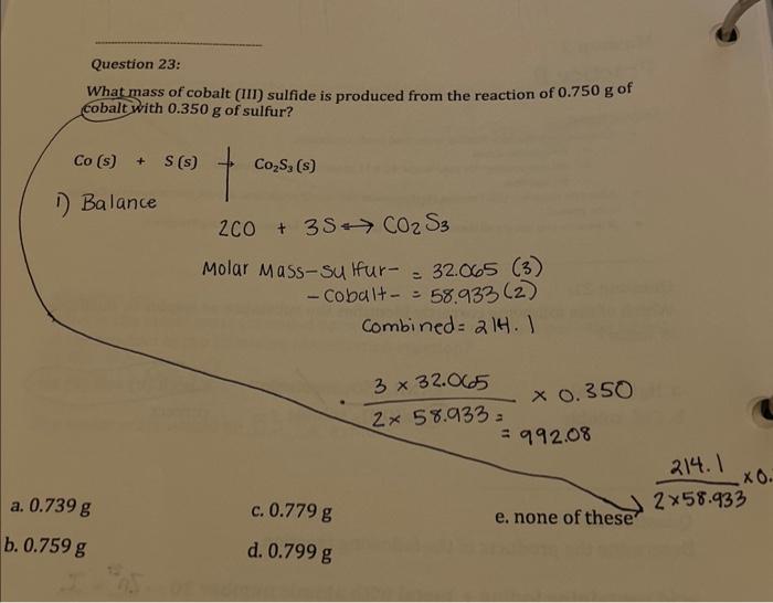 Solved What mass of cobalt (III) sulfide is produced from | Chegg.com