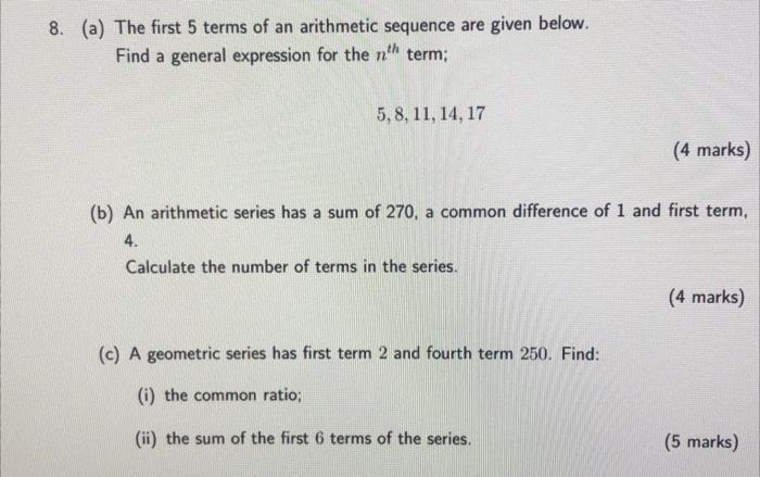 Solved (a) The first 5 terms of an arithmetic sequence are | Chegg.com
