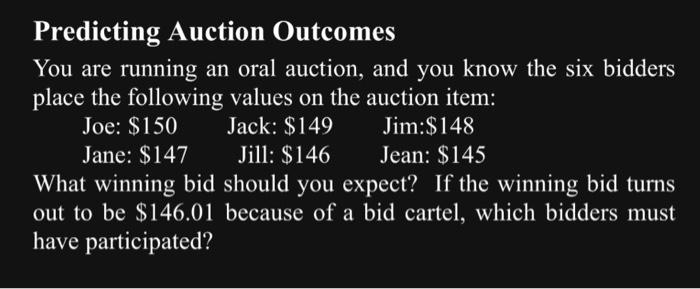 Solved Predicting Auction Outcomes You are running an oral | Chegg.com
