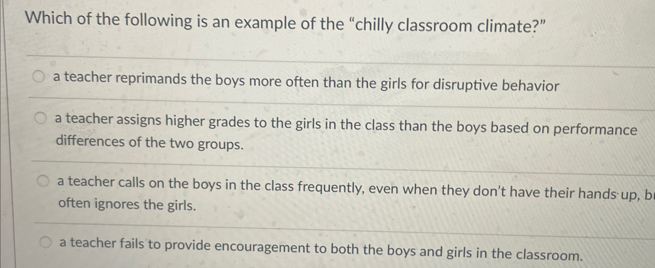 Solved Which of the following is an example of the "chilly | Chegg.com