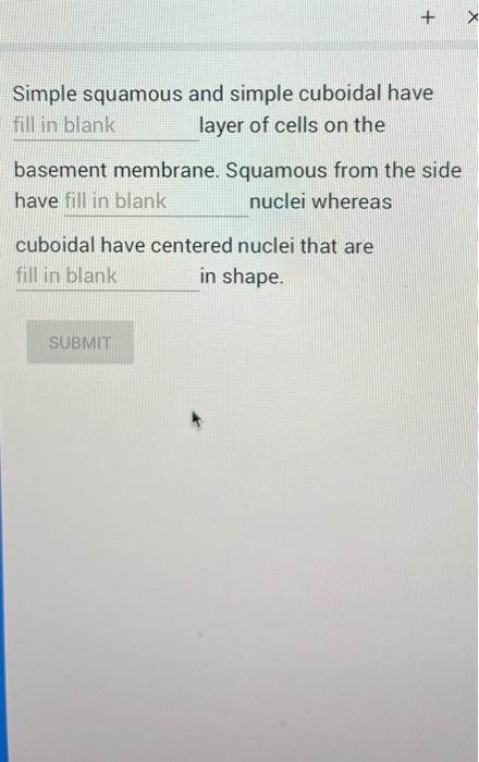 Solved Simple squamous and simple cuboidal have layer of | Chegg.com