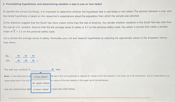 Solved 2. Formulating hypotheses and determining whether a | Chegg.com