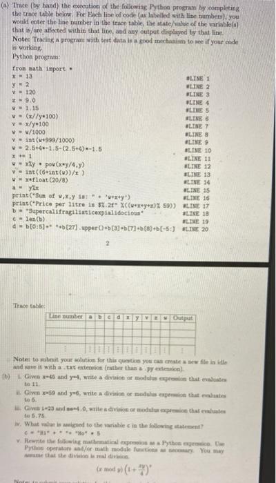 Solved (a) Trace (by hand) the execution of the following | Chegg.com