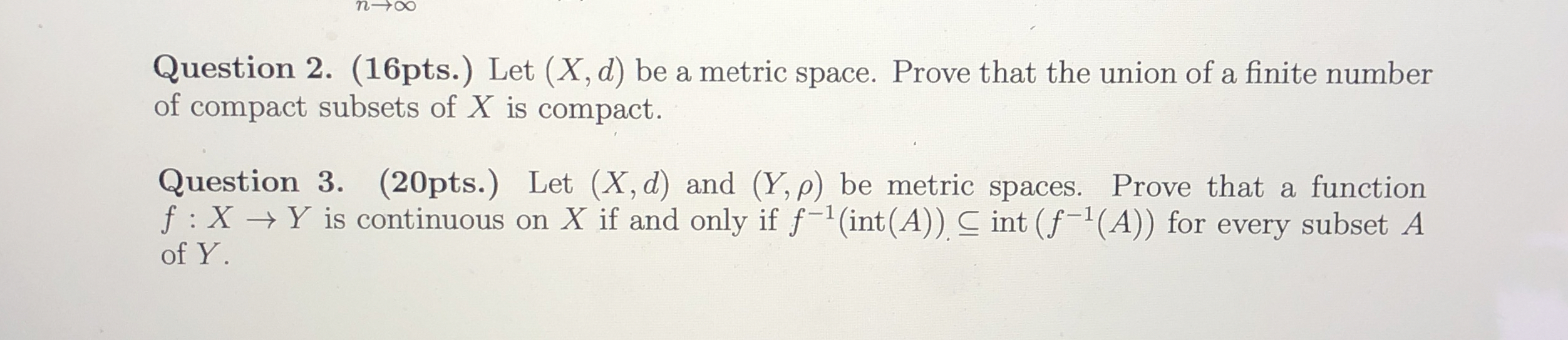 Solved Question 2. (16pts.) ﻿Let (x,d) ﻿be a metric space. | Chegg.com