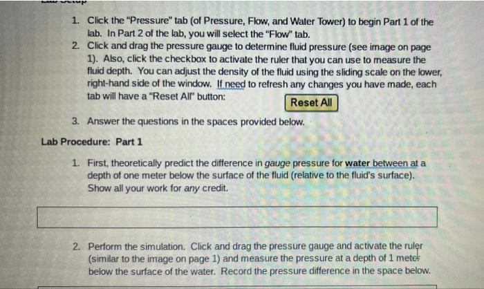 Solved 1. Click the "Pressure" tab (of Pressure, Flow, and | Chegg.com