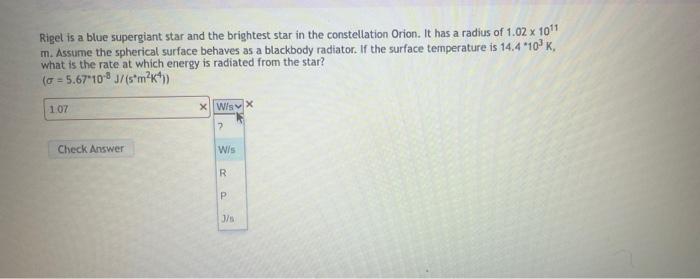 Solved Rigel is a blue supergiant star and the brightest | Chegg.com