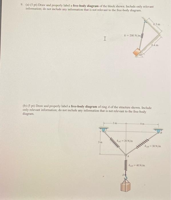 Solved 9. ) (5 pt) Draw and properly label a free-body | Chegg.com