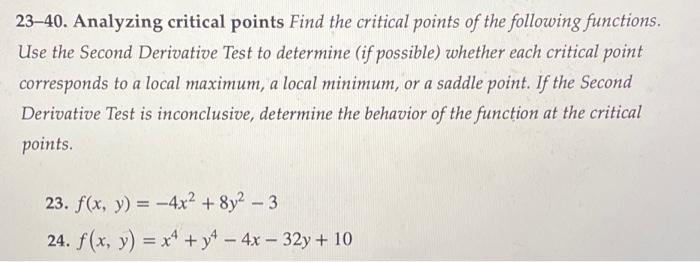Solved 23-40. Analyzing critical points Find the critical | Chegg.com