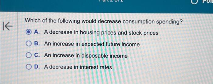 Solved K Which of the following would decrease consumption | Chegg.com
