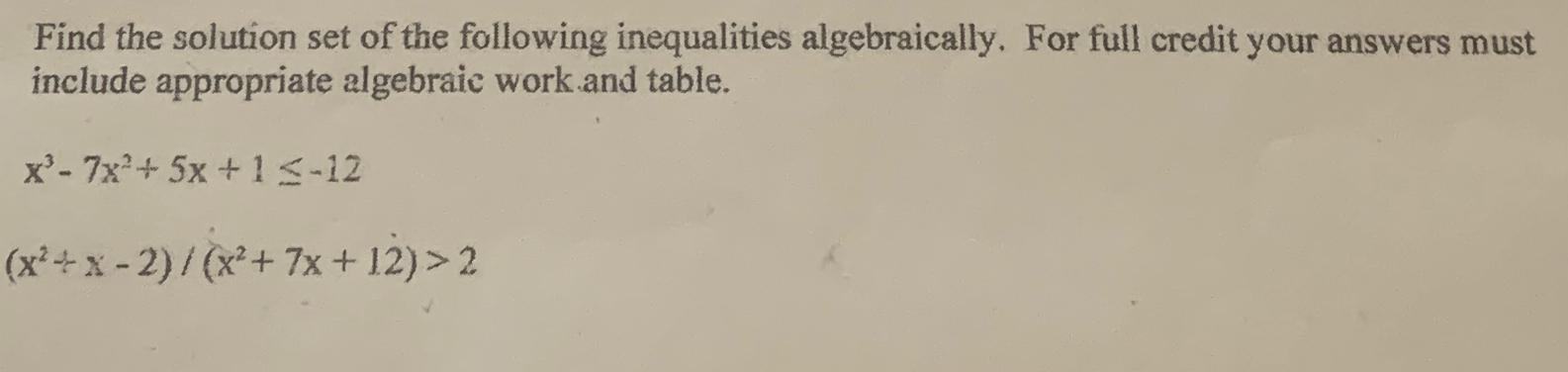 Solved Find the solution set of the following inequalities | Chegg.com