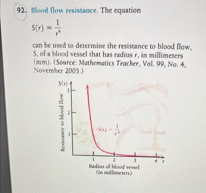 Solved 92. Blood flow resistance. The equation 1 S(r) r= can | Chegg.com