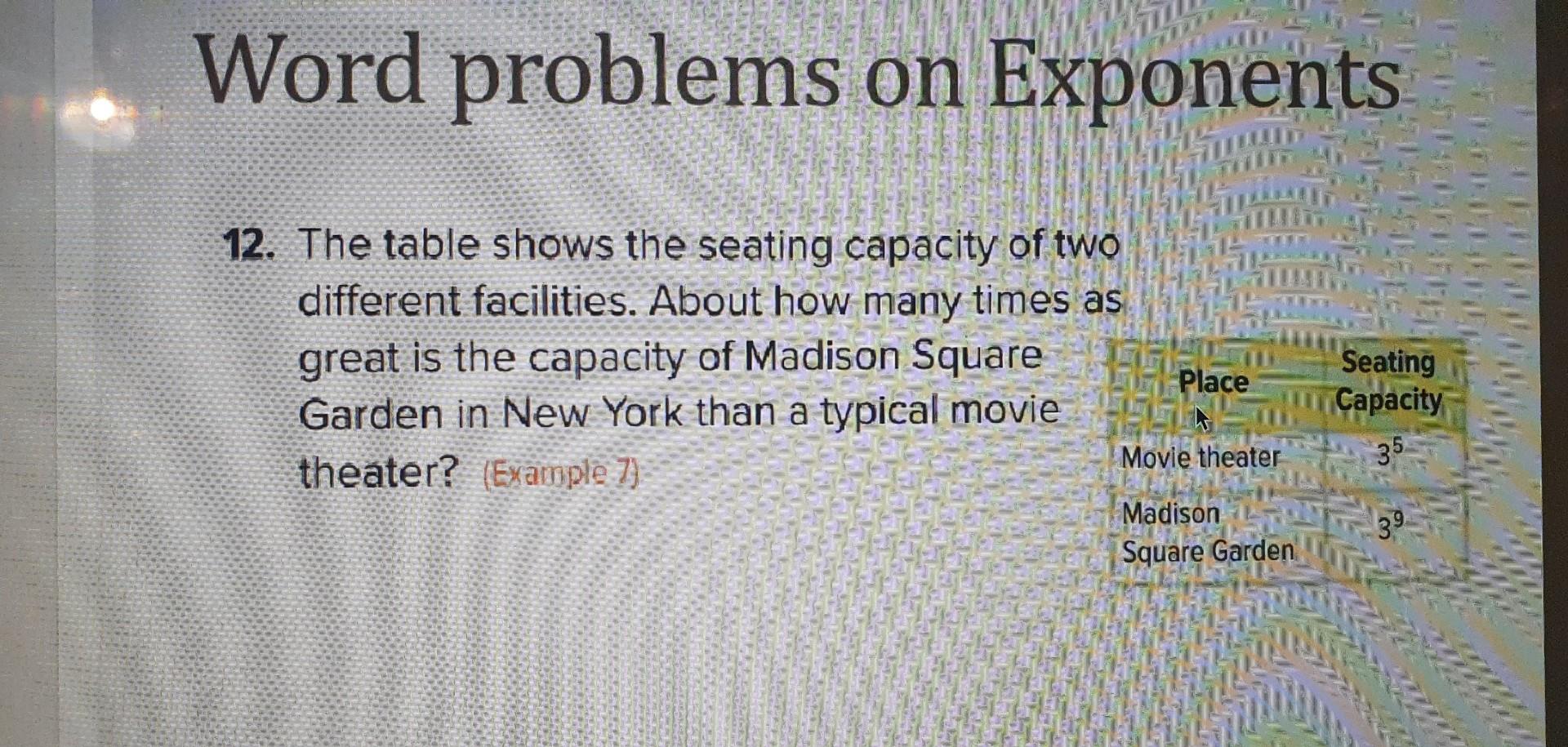 Solved Word problems on Exponents 12. The table shows the | Chegg.com