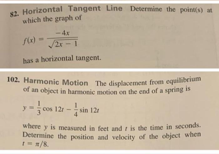 Solved 82. Horizontal Tangent Line Determine the point(s) at | Chegg.com