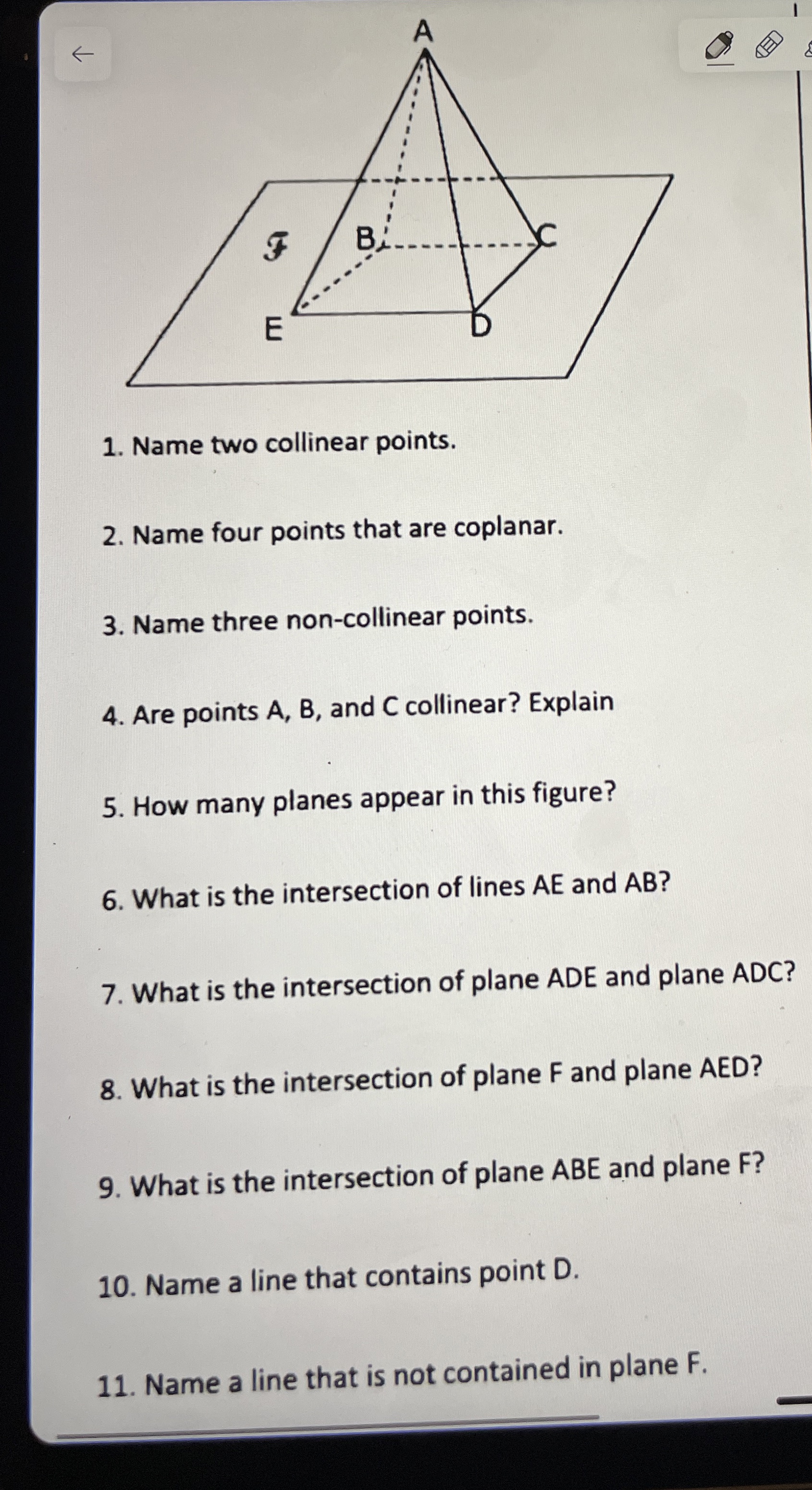 Solved Name two collinear points.Name four points that are | Chegg.com