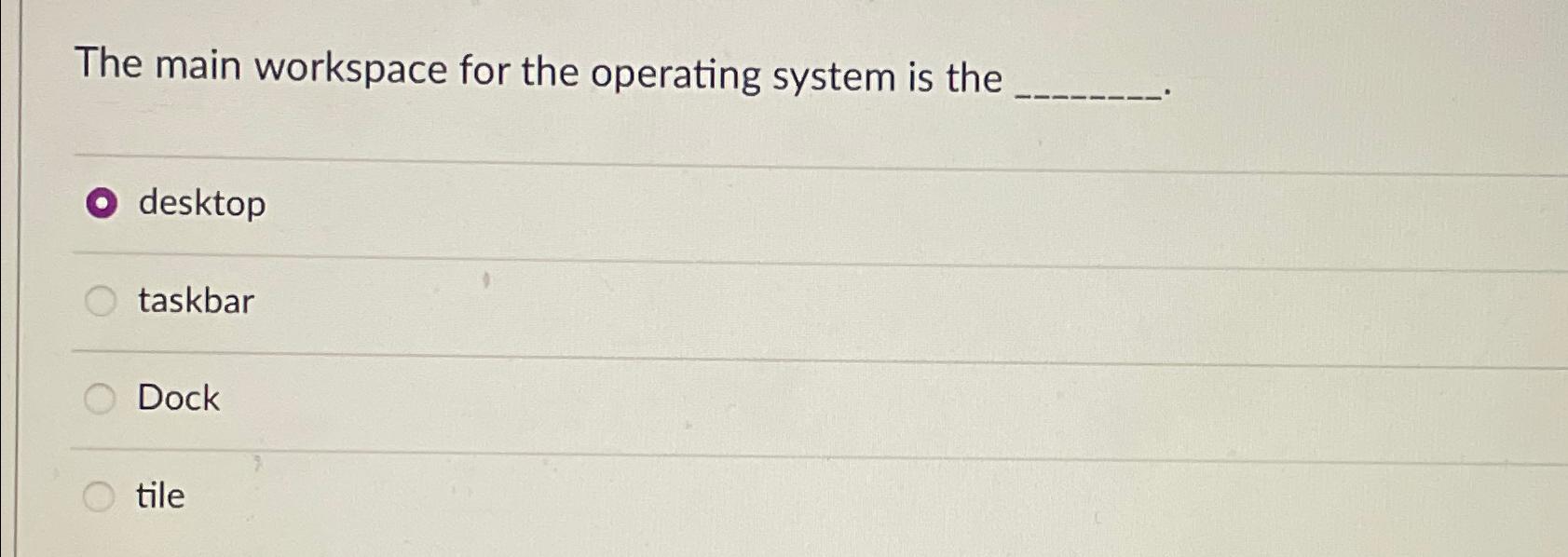 Solved The main workspace for the operating system is | Chegg.com