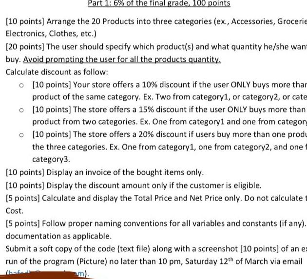 Solved Part 1: 6% of the final grade, 100 points [10 points) | Chegg.com