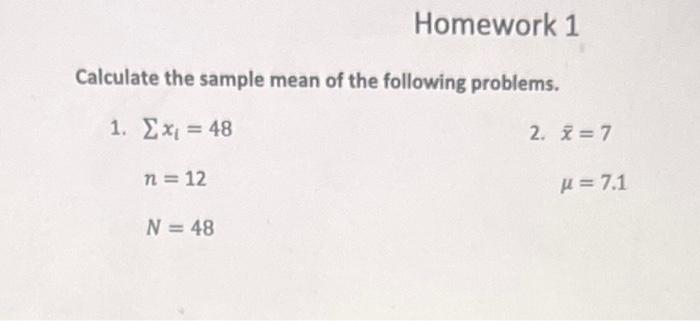 Solved Calculate the sample mean of the following problems. | Chegg.com