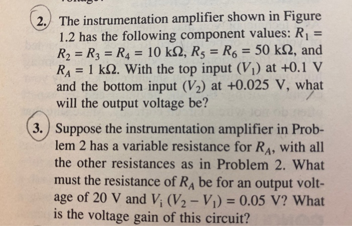 Solved 2. The instrumentation amplifier shown in Figure 1.2 | Chegg.com