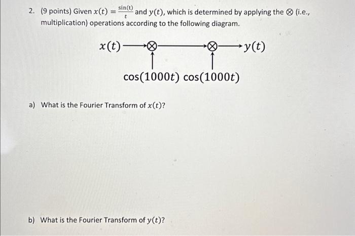 Solved 2. (9 points) Given x(t): sin(t)/t and y(t), which is | Chegg.com