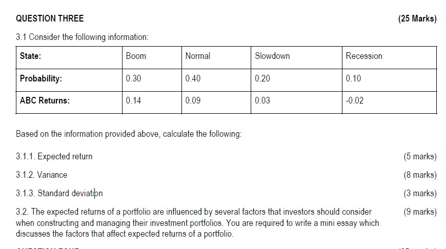Solved QUESTION THREE3.1 ﻿Consider the following | Chegg.com