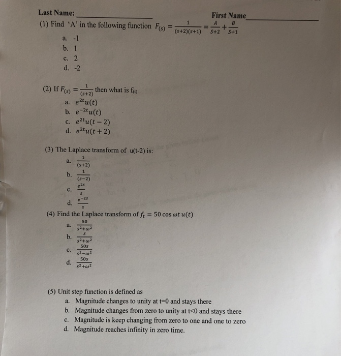 Solved Last Name: First Name (1) Find 'A' in the following | Chegg.com
