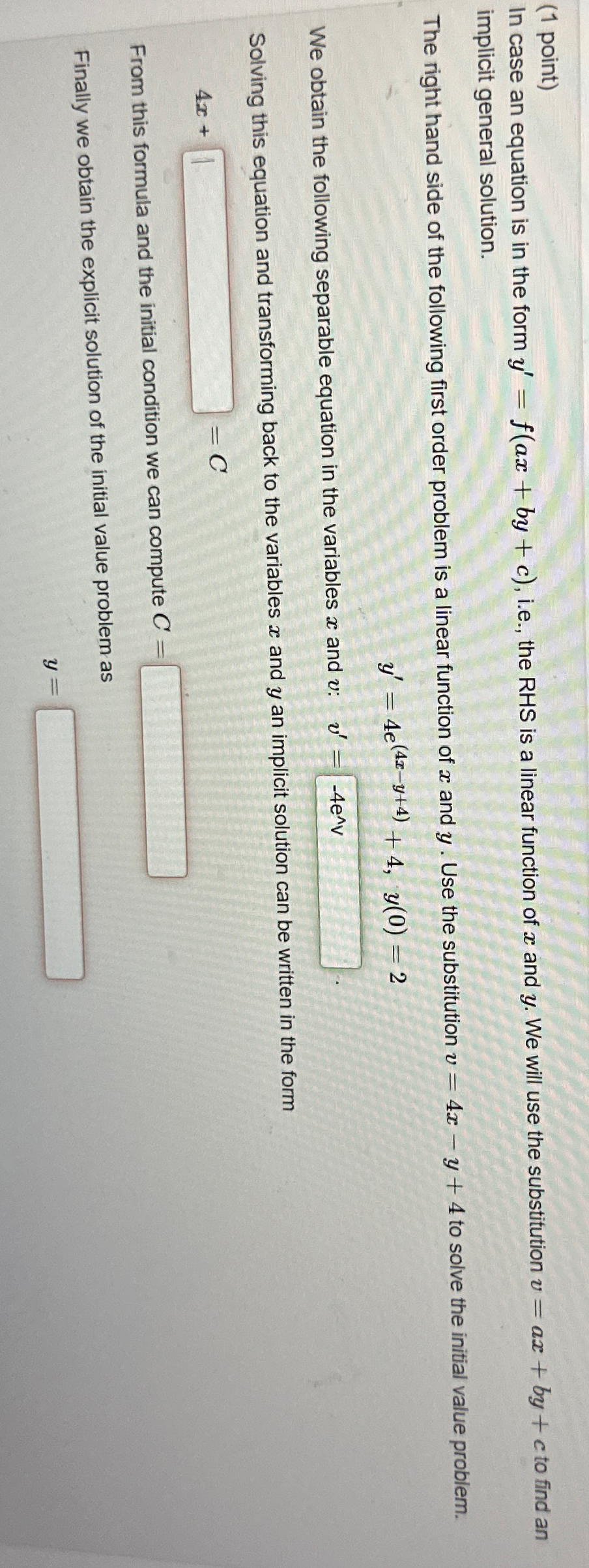 Solved (1 ﻿point)In case an equation is in the form | Chegg.com
