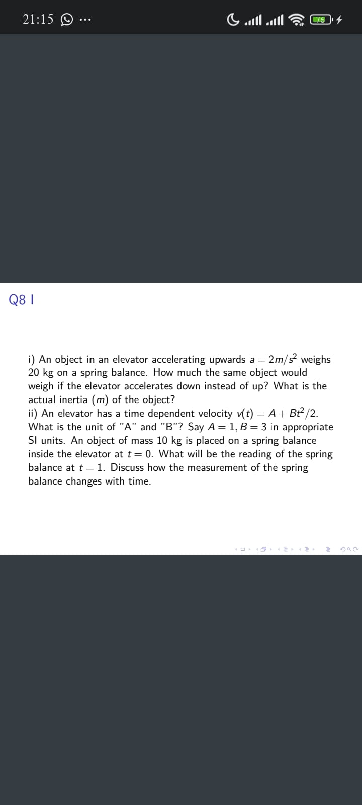 Solved An object in an elev ai) ﻿An object in an elevator | Chegg.com