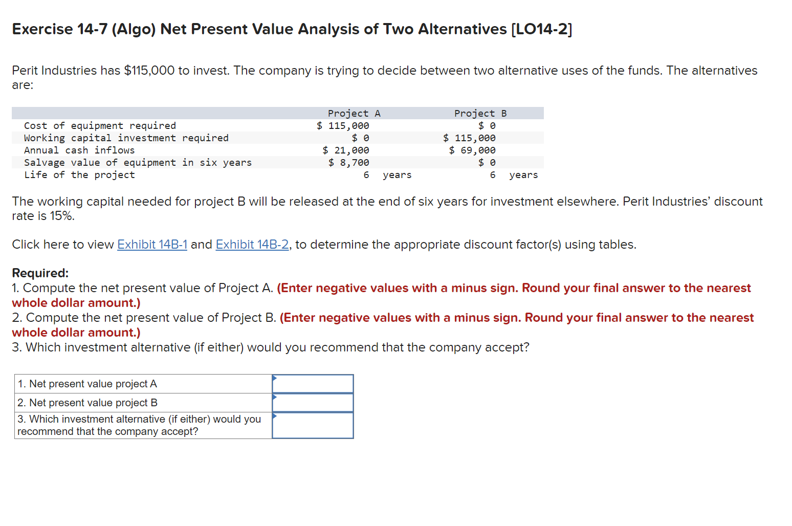 Solved Exercise 14-7 (Algo) ﻿Net Present Value Analysis of | Chegg.com