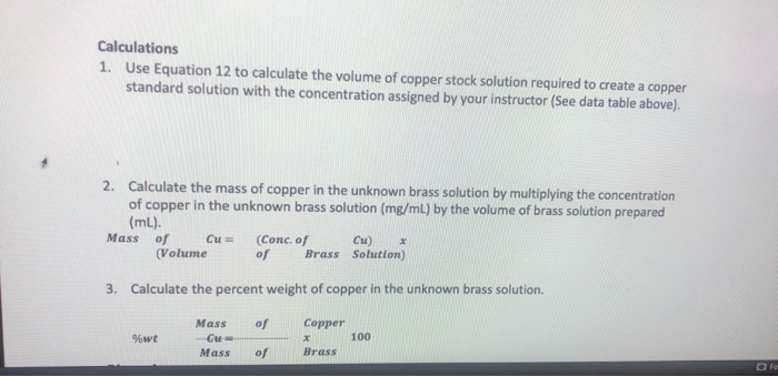 Data Copper Standard Solution Concentration of Copper | Chegg.com