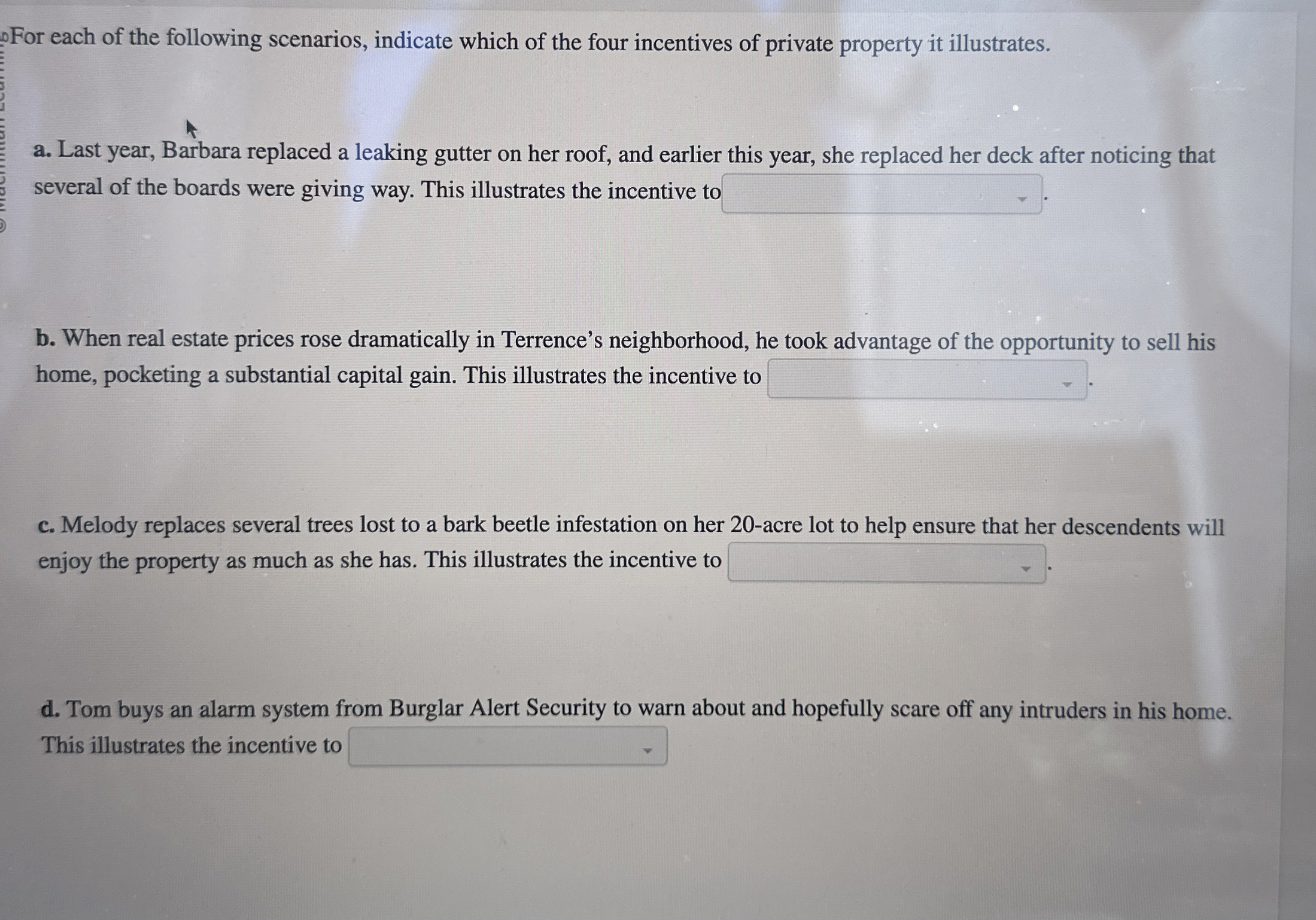 Solved For each of the following scenarios, indicate which | Chegg.com