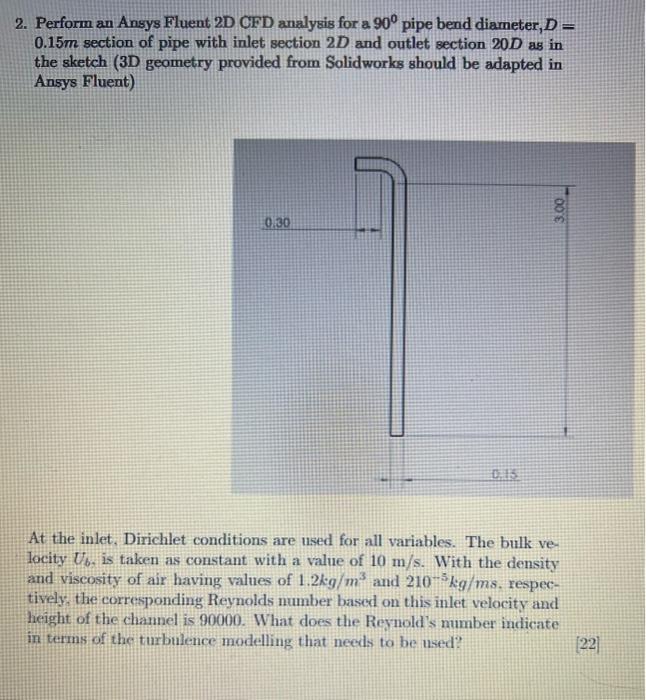 Solved 2. Perform an Ansys Fluent 2D CFD analysis for a 90° | Chegg.com