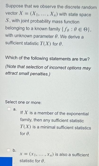 Solved Suppose that we observe the discrete random vector | Chegg.com