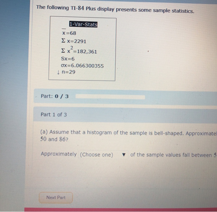 Solved The following TI-84 Plus display presents some sample | Chegg.com