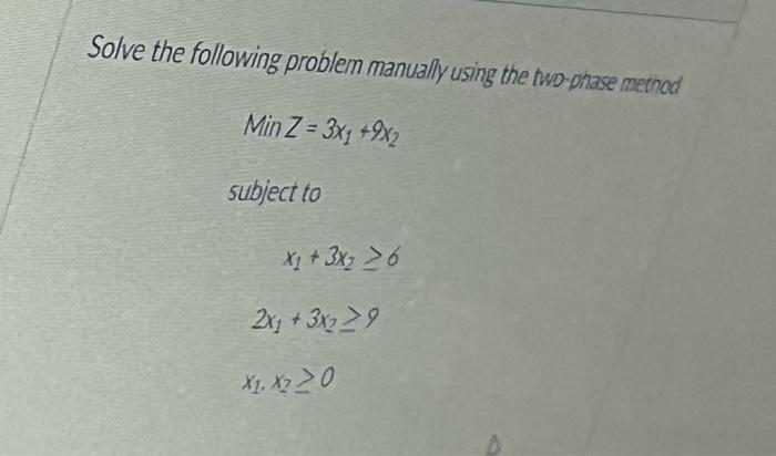 Solved Solve the following problem manually using the two - | Chegg.com