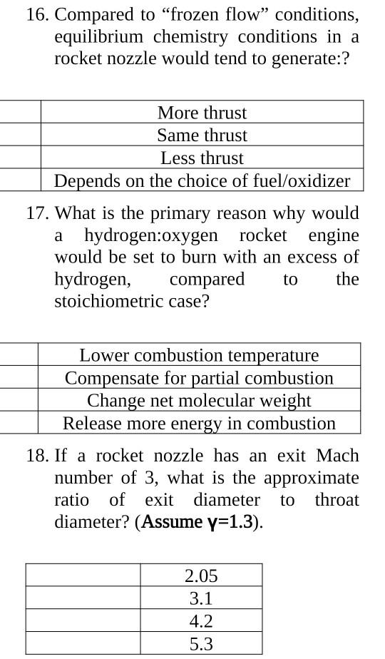 Solved 16. Compared to “frozen flow” conditions, equilibrium | Chegg.com