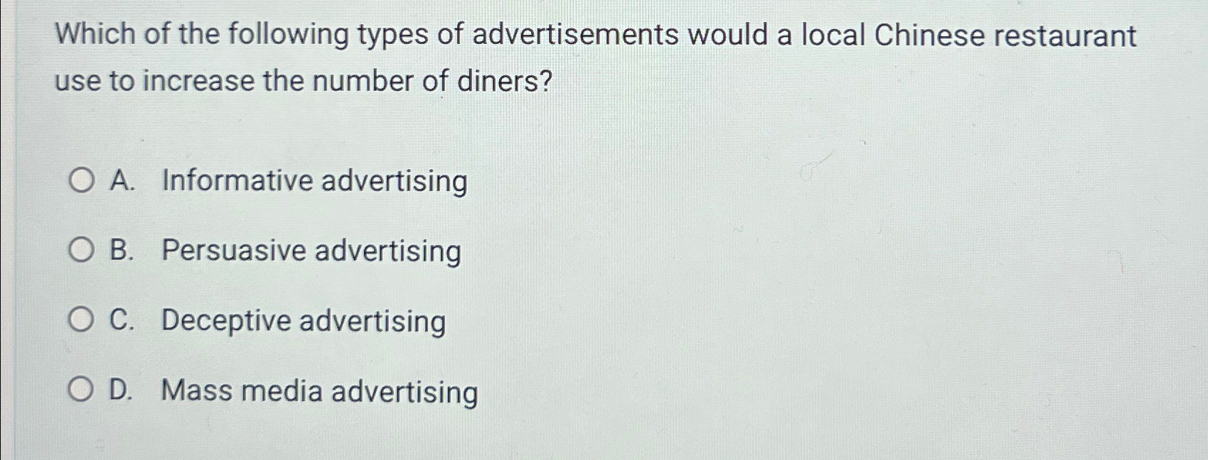 Solved Which of the following types of advertisements would | Chegg.com
