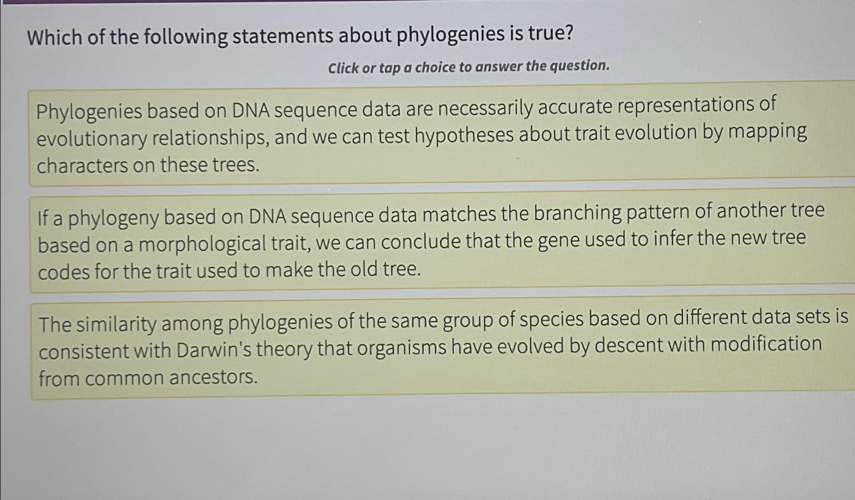 Solved Which of the following statements about phylogenies | Chegg.com