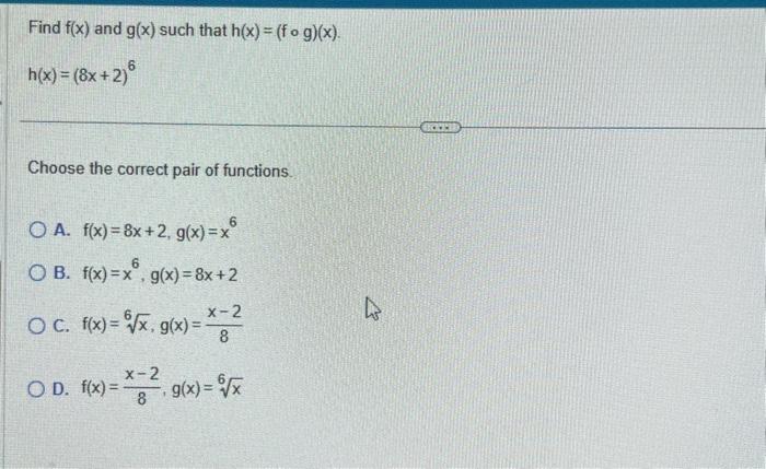 Solved For the given functions, find (f∘g)(x) and (g∘f)(x) | Chegg.com
