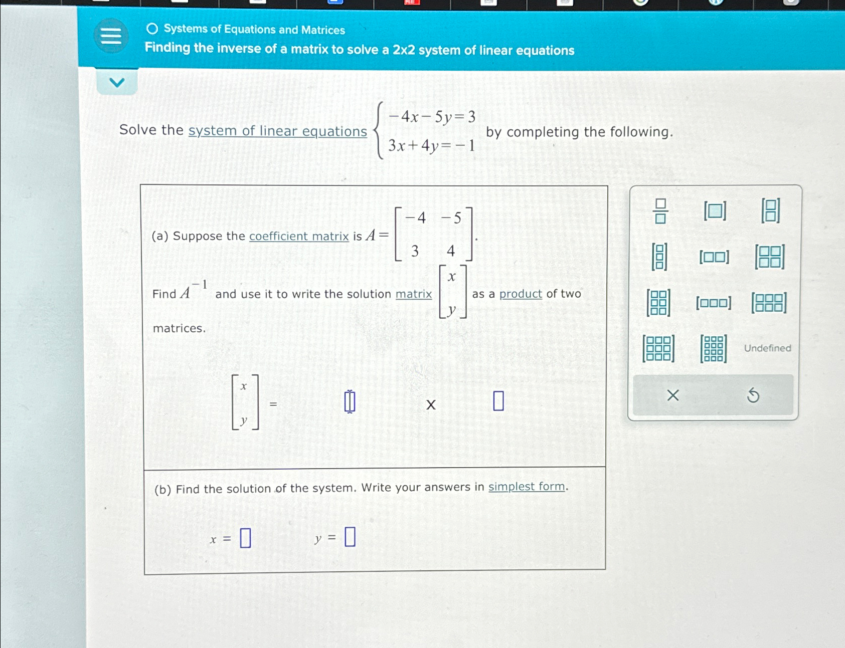 Solved Systems of Equations and MatricesFinding the inverse | Chegg.com