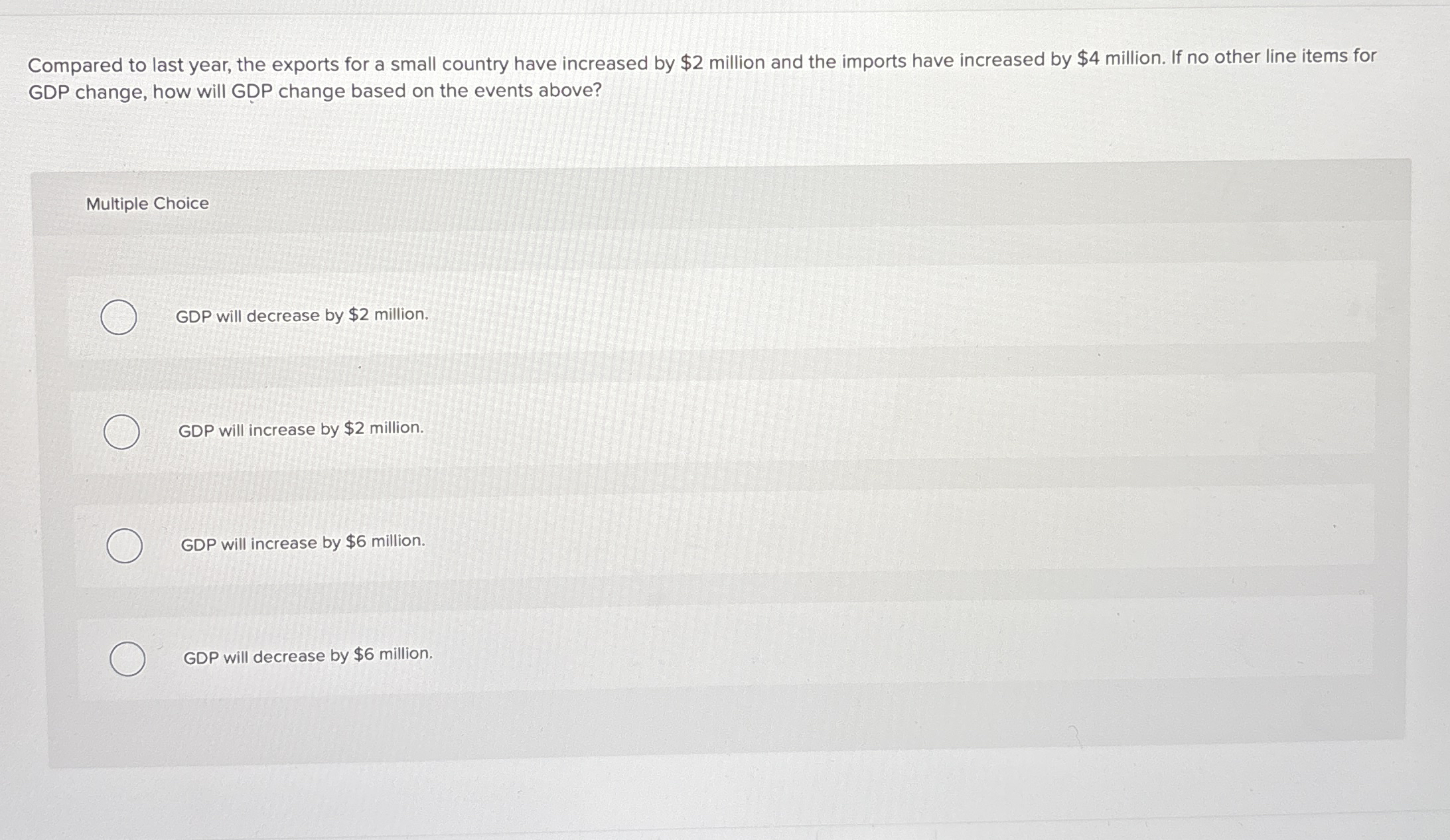 Solved Compared to last year, the exports for a small | Chegg.com