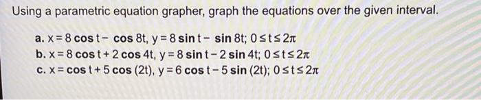 Solved Using a parametric equation grapher, graph the | Chegg.com