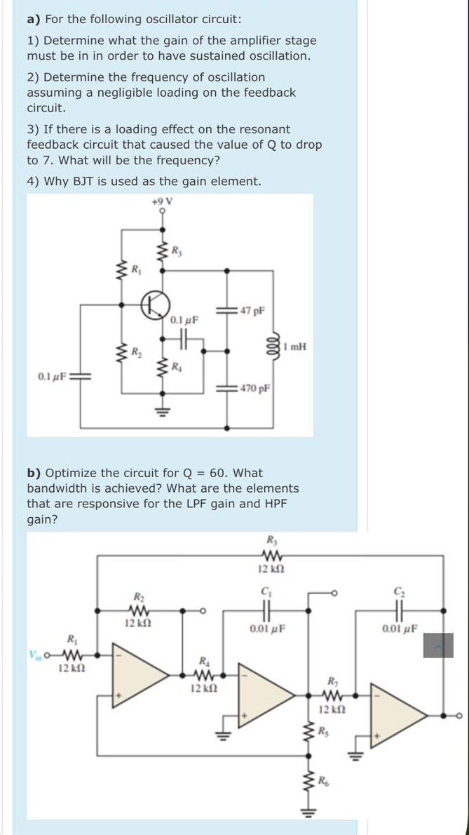 Solved a) ﻿For the following oscillator circuit:Determine | Chegg.com