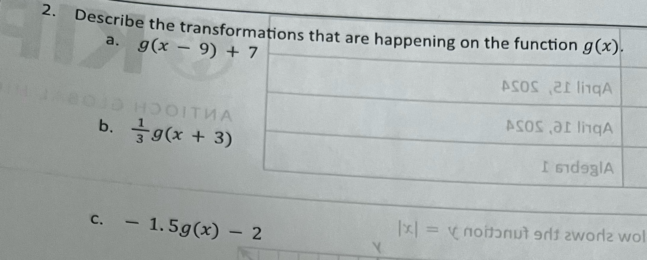 Solved Describe the transformations that are happening on | Chegg.com