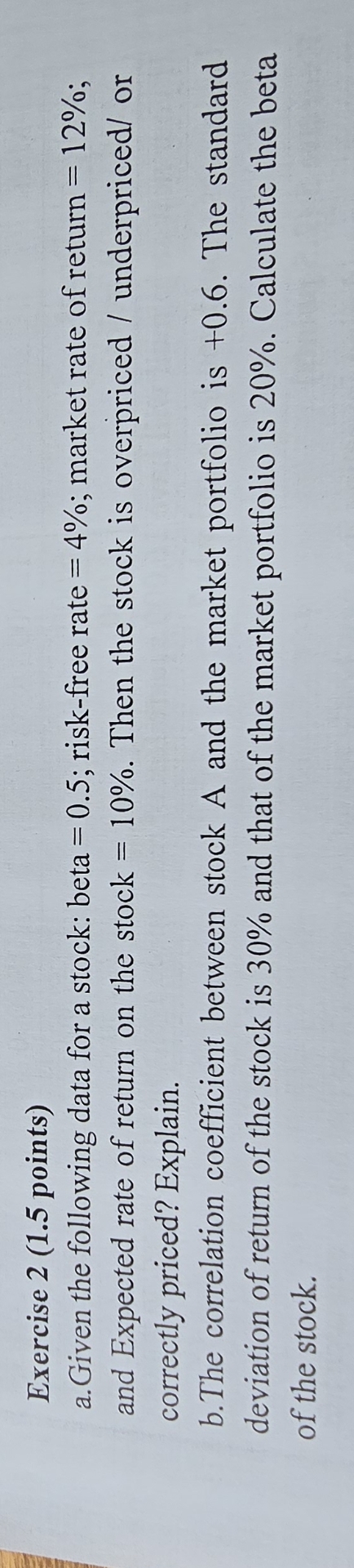 Solved Exercise 2 (1.5 ﻿points)a. ﻿Given the following data | Chegg.com