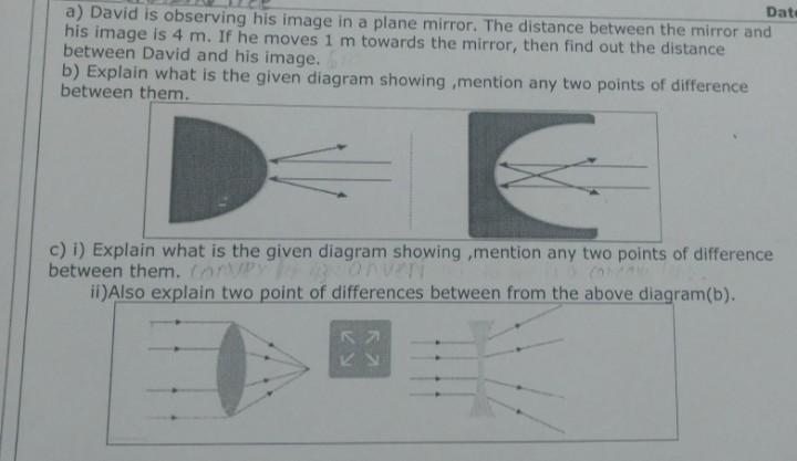 Solved a) David is observing his image in a plane mirror. | Chegg.com