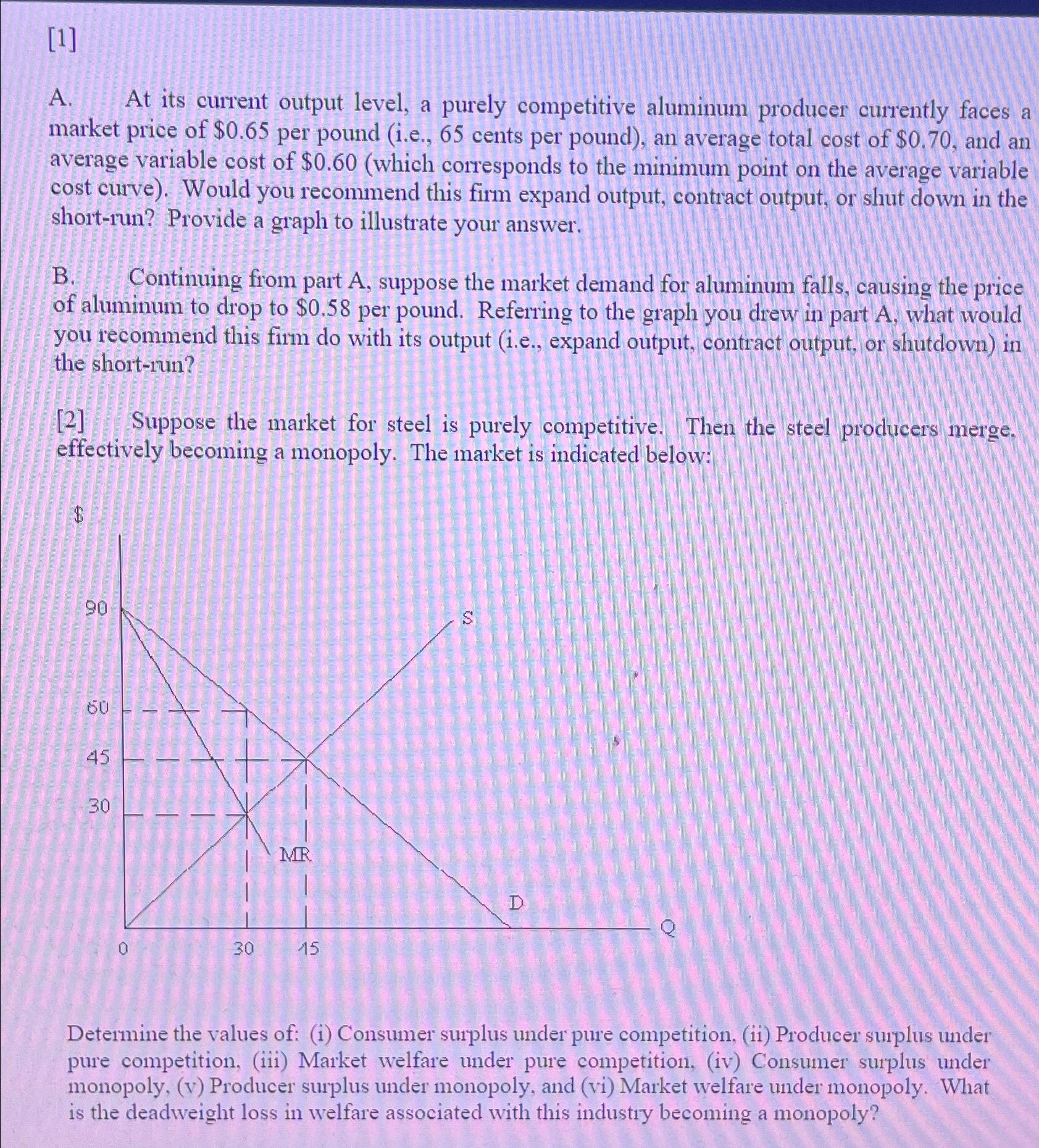 Solved [1]A. ﻿At its current output level, a purely | Chegg.com